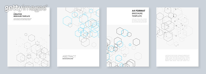 Minimal brochure templates with hexagons and lines on white. Hexagon ...