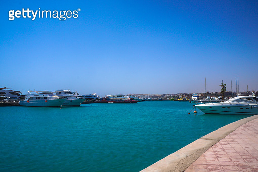 Red Sea, yachts and boats in the port of Egypt. Hurghada and Cairo Asia ...