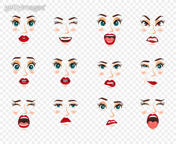 Comic emotions. Women facial expressions, gestures, emotions happiness ...