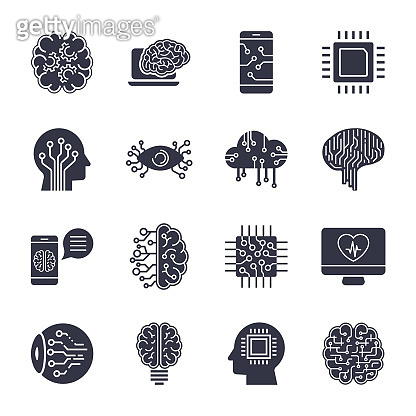 Simple set of artificial intelligence related line icons contains such ...