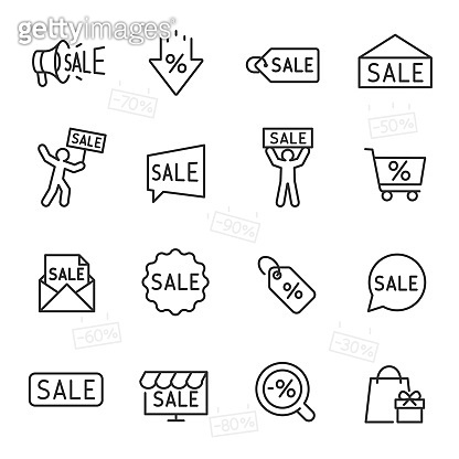 Sale, icon set. Sales and discount, linear icons. Line with editable ...