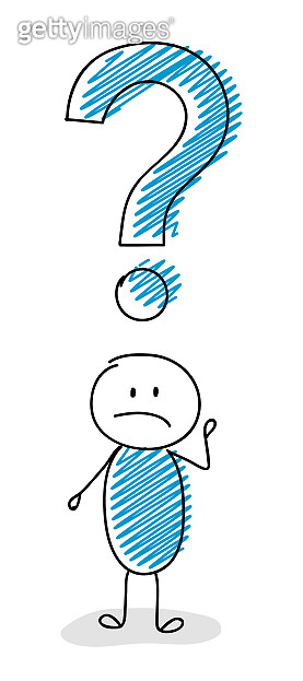Cartoon stickman with question mark symbol - confused facial expression ...