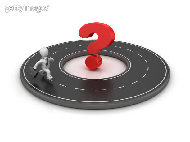 Circular Road with Business Character Running around Question Mark - 3D ...
