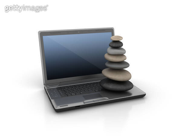 Computer Laptop with Stones Stack - 3D Rendering 이미지 (950776922) - 게티이미지뱅크