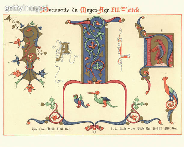 Examples of Medieval decorative art from illuminated manuscripts 13th Century 이미지 (1006624854 ...