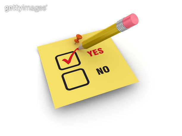 Sticky Note with Yes No Check List and Pencil - 3D Rendering ...
