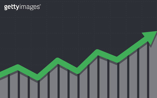 Abstract financial bar chart with green uptrend line arrow graph on ...