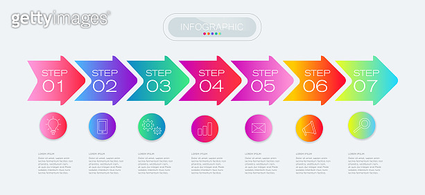 Process chart. Abstract elements of graph, diagram with 7 steps ...