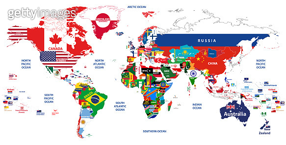 vector high detailed illustration of map of the world jointed with ...