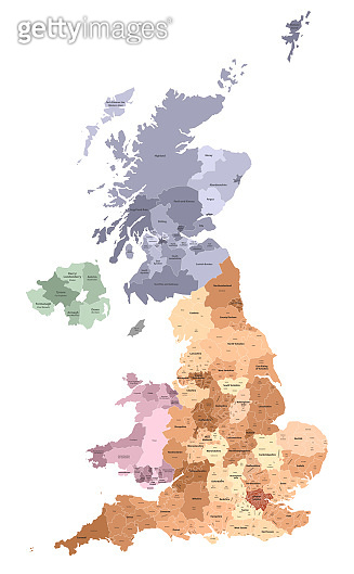 United Kingdom administrative districts vector high detailed map ...