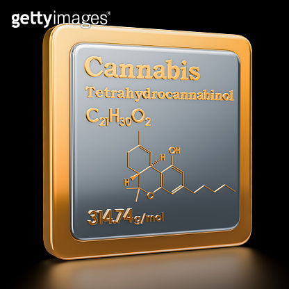 Cannabis, marijuana or tetrahydrocannabinol. Icon, chemical formula ...