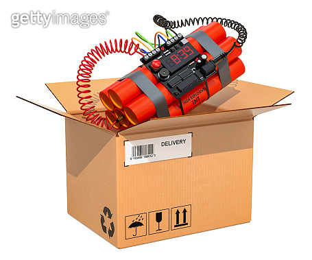 Parcel with bomb inside, 3D rendering isolated on white background 이미지 ...