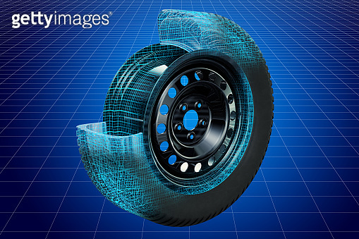 Visualization 3d cad model of car wheel, blueprint. 3D rendering 이미지 ...
