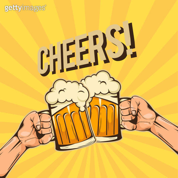Cheers Two Hands Hold A Glass Of Beer Vector Image (1015206638) - 게티이미지뱅크