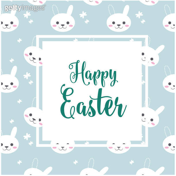 Happy Easter Square Bunny Blue Background Vector Image 이미지 (916396442 ...