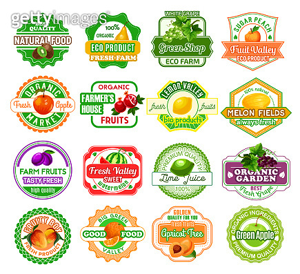 Vector labels tropical exotic fruit juice icons 이미지 (902092640) - 게티이미지뱅크