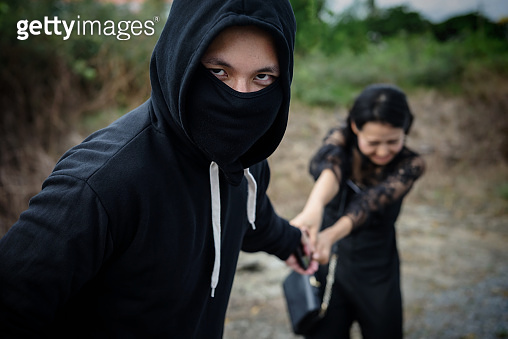 Street thief run and pull smartphone to steal from Asian victim girl at ...