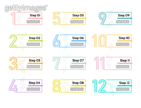 Thin line minimal Infographic design template. 12 options, steps. Can ...