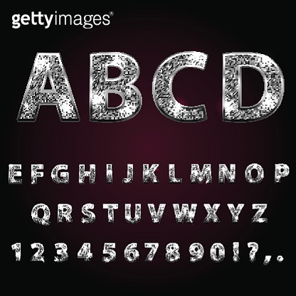 Silver metallic shiny alphabet. Sparkle, glitter, rhinestone alphabet ...