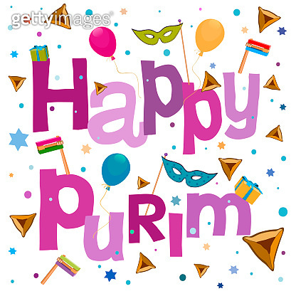 Purim Background - 'Happy Purim!',Hamantaschen, Masks, Rattles ...