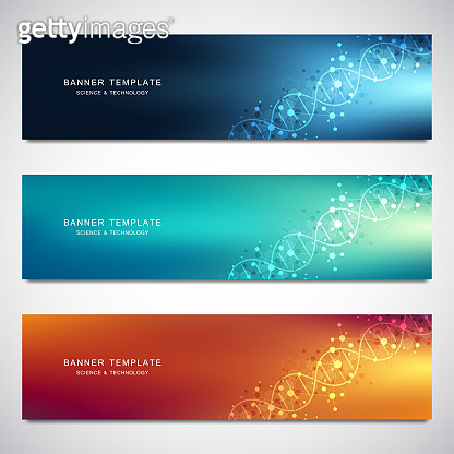 Vector banners and headers for site with DNA strand and molecular ...