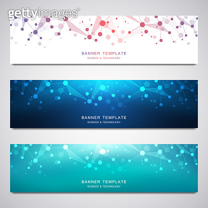 Vector banners and headers for site with molecules background and ...