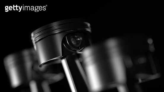 3d illustration of engine. Motor parts as crankshaft, pistons in motion ...