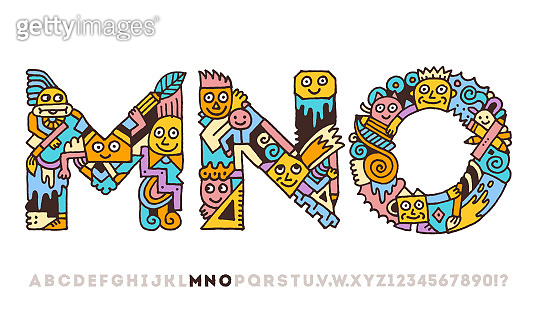 Doodle Funny Graphic Artistic Alphabet Letters M N O. Outline Color ...