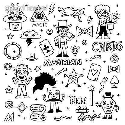 Magic Funny Doodle Set 2. Black And White Drawing. Vector Illustration ...