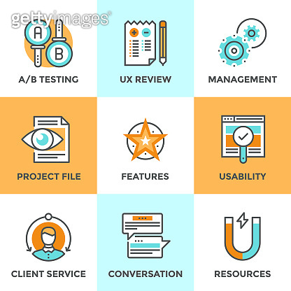 UX and usability testing line icons set 이미지 (910610306) - 게티이미지뱅크