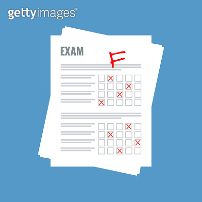 exam sheet with F grade, flat design 이미지 (937803702) - 게티이미지뱅크