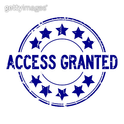Grunge blue access granted with star icon round rubber seal stamp on ...
