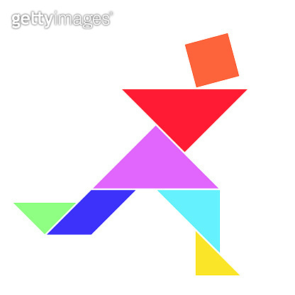 Color tangram in running man shape on white background (Vector) 이미지 ...
