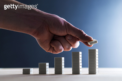 Progress, planning strategy, rise in sales or success in business ...