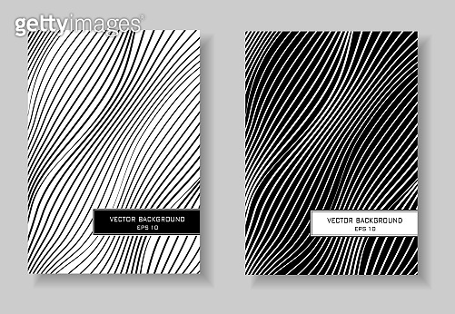 Book covers set. Black and white line art design. Waving squiggle ...