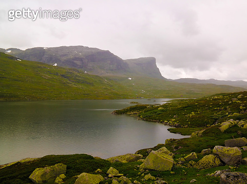 Panoramic view to Hardangervidda plateau and Votna lake at Norway 이미지 ...