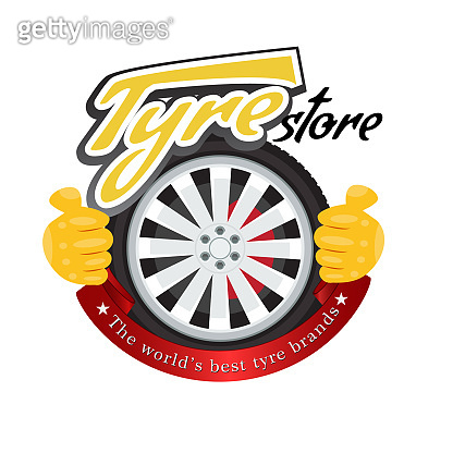 Tyre store or repair logo with red ribbon. Modern, solid and flat color ...