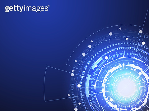 Blue technology circle and computer science abstract background with ...