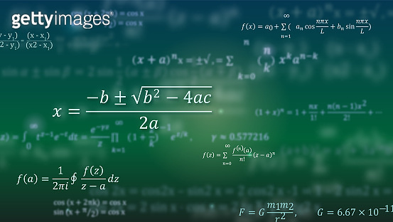 Mathematical formulas. Abstract green background with Math equations ...