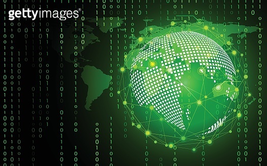 Green Technology Circle And Computer Science Abstract Background With Blue And Binary Code