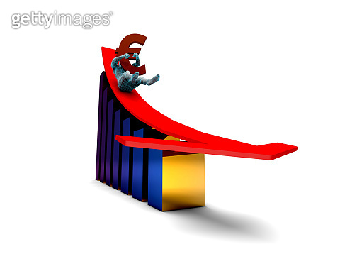 Declining arrows and histograms, the decline of economy, backwardness ...