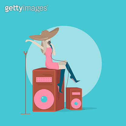 Vector singer flat style singing into the microphone. (961545100) 일러스트 ...