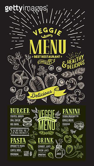 Veggie menu for restaurant. Vector food flyer for bar and cafe. Design ...