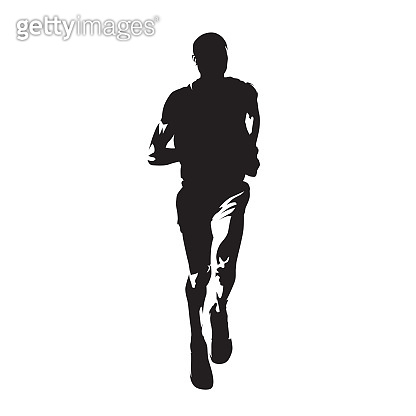 Running man, front view, isolated vector silhouette. Run. Ink drawing ...