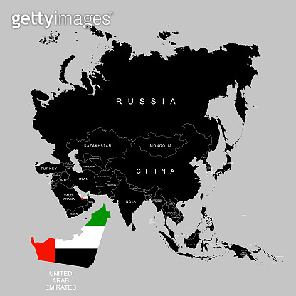 Territory of United Arab Emirates (UAE) on Asia continent. Flag of ...