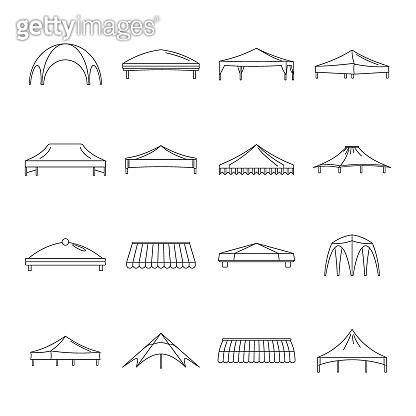 Canopy shed overhang icons set, outline style (1009902616) 일러스트, 무료 ...