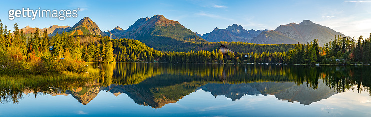 high resolution panorama of a mountain lake in the Tatra Mountains ...