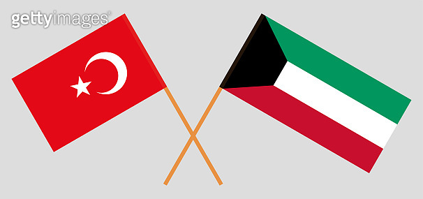 Kuwait and Turkey. Kuwaiti and Turkish flags. Official colors. Correct ...