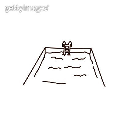 Vintage retro hand drawn pool illustration with outlines. Vector art ...