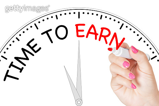 Woman Hand Writing Time to Earn Message with Red Marker on Transparent ...